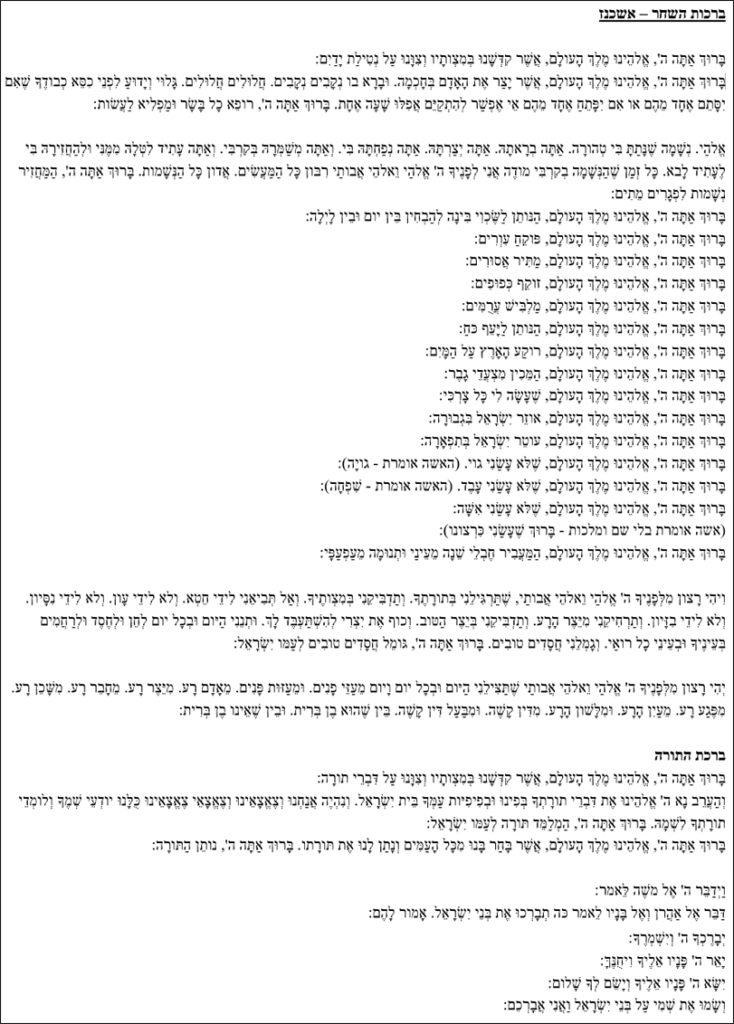 Birkot Hashachar – Ashkenaz – Ohel Sara